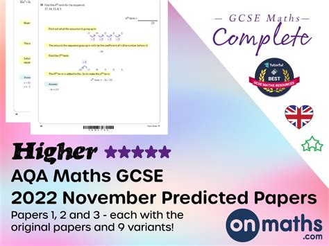 2022 November Aqa Higher Resit Maths Gcse All Predicted Papers Teaching Resources