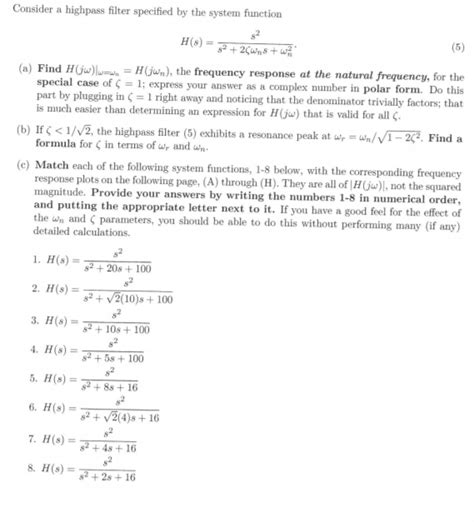 solved consider a highpass filter specified by the system