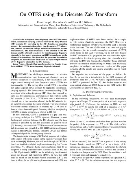 Pdf On Otfs Using The Discrete Zak Transform