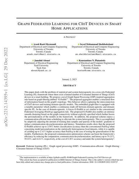 Pdf Graph Federated Learning For Ciot Devices In Smart Home Applications