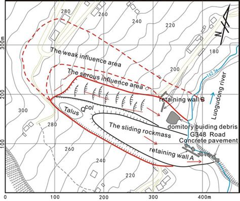 Sketch Map Of The Shanshucao Landslide Toothed Lines Are The Landslide Download Scientific