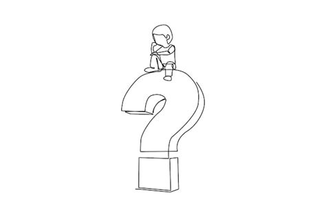 Premium Vector Continuous One Line Drawing Little Boy Sit On Question Mark Frequently Asked