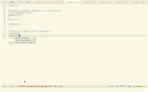 using emacs jupyter mode for development tooling julia programming