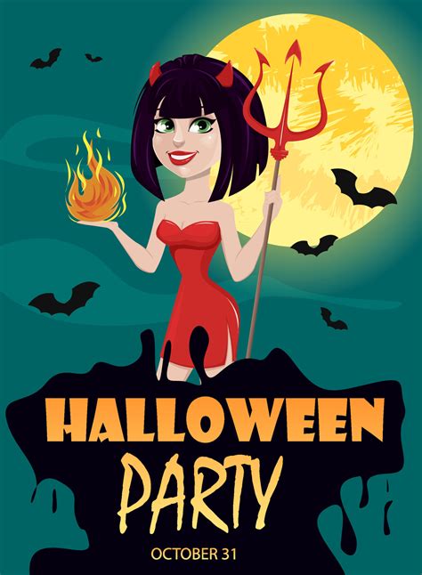 Devil Girl For Halloween Party Invitation Sexy She Devil With Trident