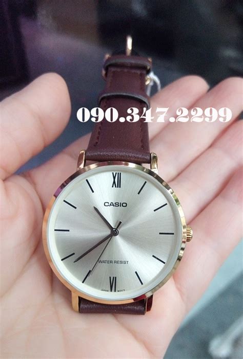 Đồng Hồ Casio Nữ Ltp Vt01gl 9budf Dây Da Viền Mạ Vàng Chống Nước