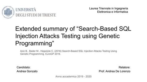 Extended Summary Of Search Based Sql Injection Attacks Testing Using