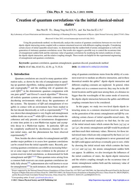 Pdf Creation Of Quantum Correlations Via The Initial Classical Mixed States