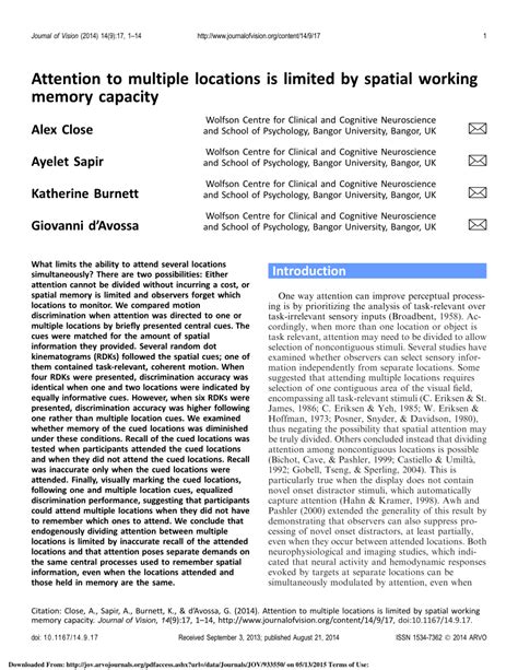 Pdf Attention To Multiple Locations Is Limited By Spatial Working