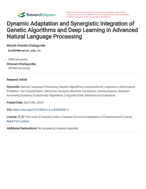 Pdf Dynamic Adaptation And Synergistic Integration Of Genetic