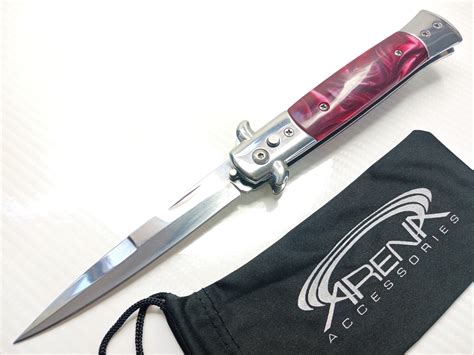 Red Marble Diablo Milano Automatic Switchblade Button Knife