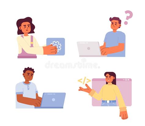 Programmers Working In It Industry Semi Flat Color Vector Characters Set Stock Vector