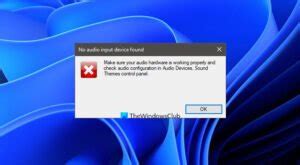 No Audio Input Device Found On Windows 11 10