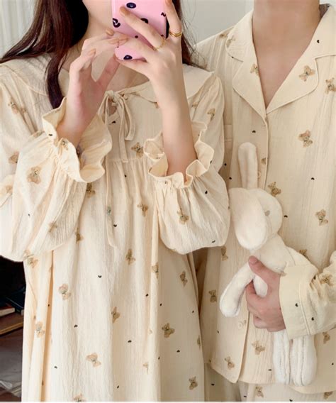 소랜디 🤎2차리오더🤎 긴팔 귀여운 곰돌이 커플 잠옷 원피스 파자마 홈웨어 신혼부부 캐릭터