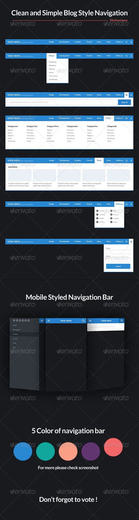 Wide Blog Style Navigation Bar PSD