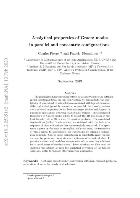 Pdf Analytical Properties Of Graetz Modes In Parallel And Concentric Configurations