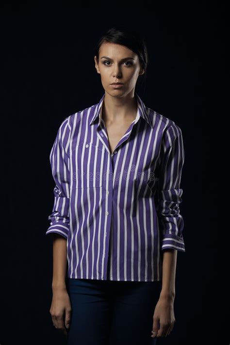 Fashion Photo Of Young Magnificent Woman In Purple Shirt Stock Image