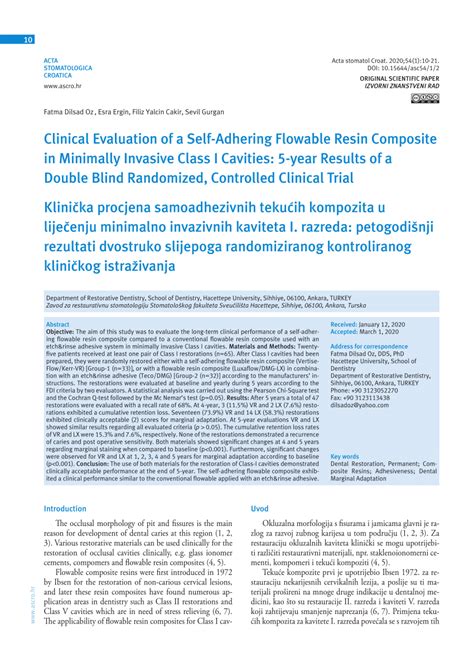 Pdf Clinical Evaluation Of A Self Adhering Flowable Resin Composite In Minimally Invasive