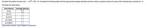 Solved Consider The Position Function S T 4 9t 26t