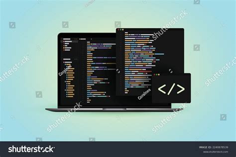concept computer programming developing software laptop stock vector