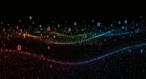 Colorful Data Stream Visualization With Ones And Zeros On Black Stock