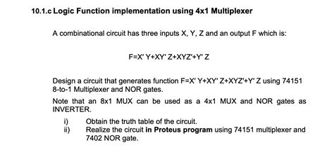 solved 1 c logic function implementation using 4×1