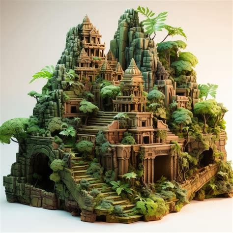 Angkor Thom Cambodia With 3d Craft And Isolated Background Premium Ai