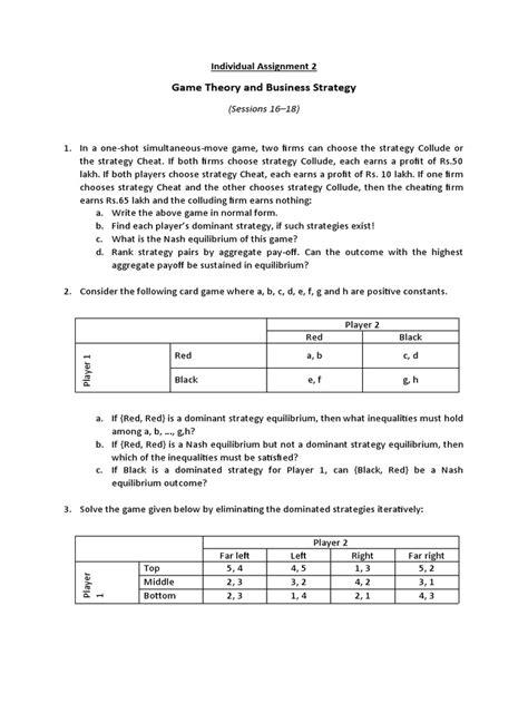 Assignment 2 Game Theory Pdf Economic Theories Economics Of