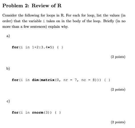 Solved Problem Review Of R Consider The Following For Chegg
