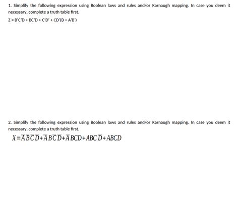 Solved 1 Simplify The Following Expression Using Boolean
