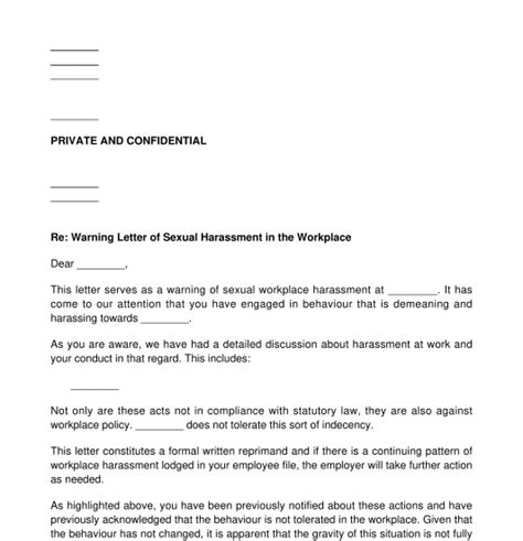 Warning Letter Of Workplace Harassment Template