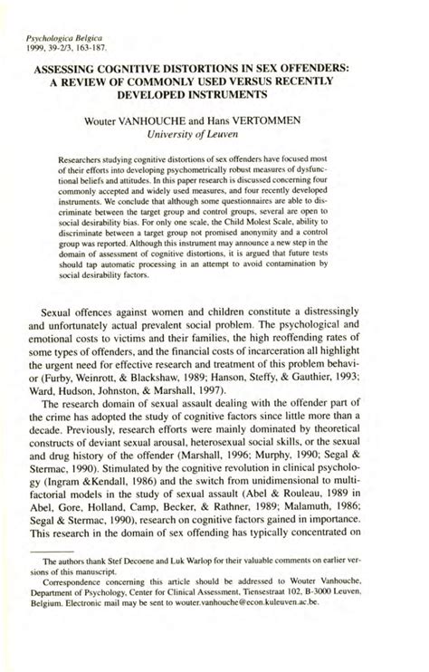 Pdf Assessing Cognitive Distortions In Sex Offenders A Review Of