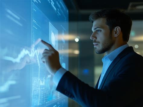 Businessman Analyzing Data On Interactive Screen Premium Ai Generated