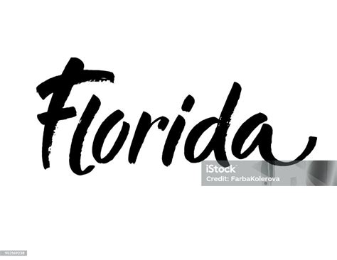 플로리다입니다 현대 서 예 손 레터링 Serigraphy 인쇄 현대 브러시 서 예에 대 한 손 문자 잉크 벡터 0명에 대한 스톡