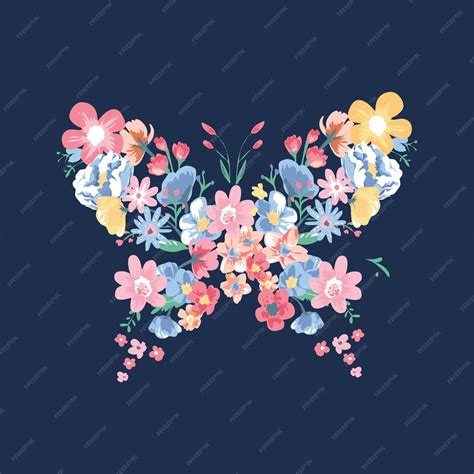 Butterfly Style Floral Vector Illustration Isolated On Navy Blue