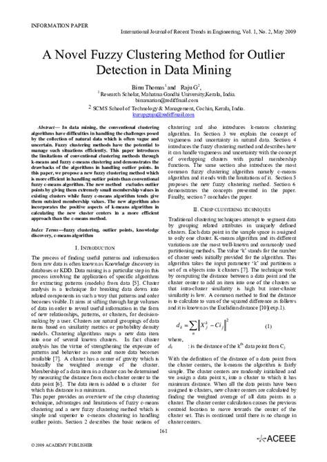 Pdf A Novel Fuzzy Clustering Method For Outlier Detection In Data