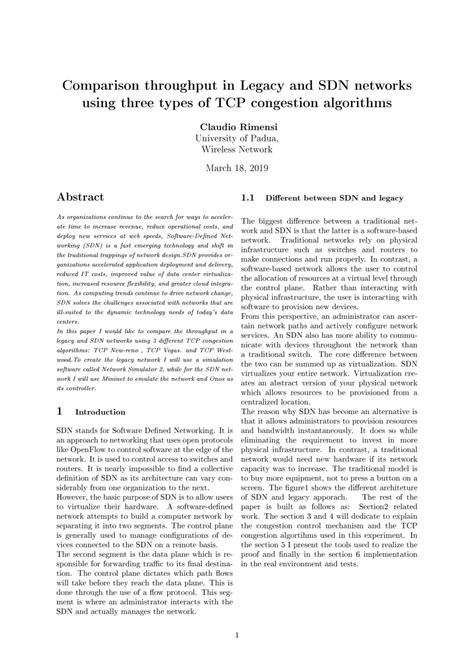 Pdf Comparison Throughput In Legacy And Sdn Networks Using Three Types Of Tcp Congestion