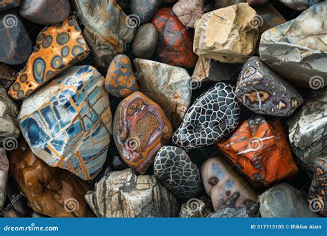 A Collection Of Rocks Of Different Sizes And Shapes With Intricate