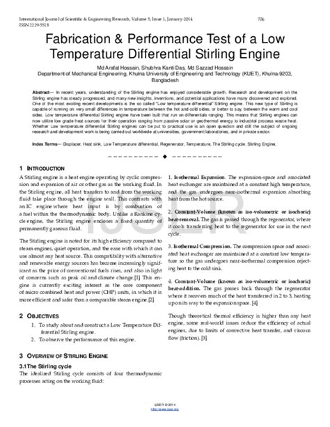 Pdf Fabrication And Performance Test Of A Low Temperature Differential Stirling Engine