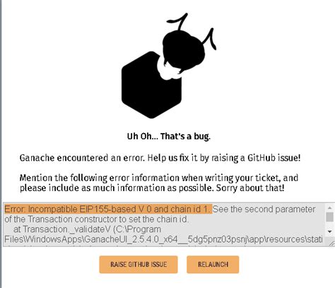 Blockchain Fork Ganache Errorbug Incompatible Eip155 Based V 0 And