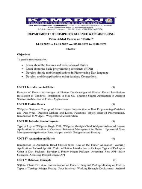 Flutter Syllabus Pdf Android Operating System Information