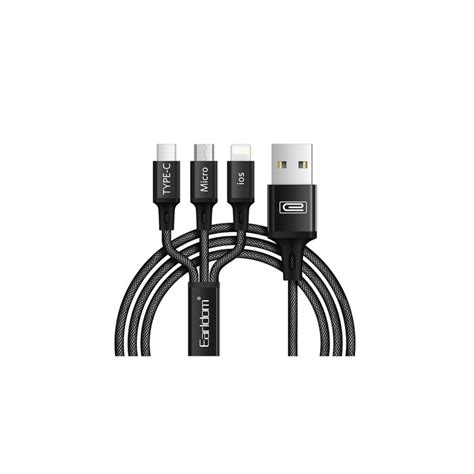 3 в 1 кабел за данни Usb към Lightning Micro Usb Type C подсилен черен Emag Bg
