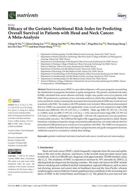Pdf Efficacy Of The Geriatric Nutritional Risk Index For Predicting Overall Survival In