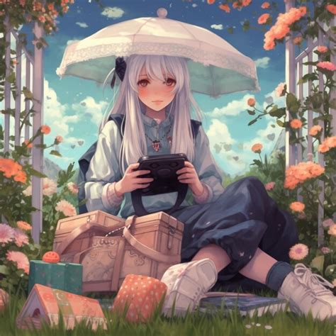 Premium Photo Anime Girl Sitting On The Ground With A Tablet In Her