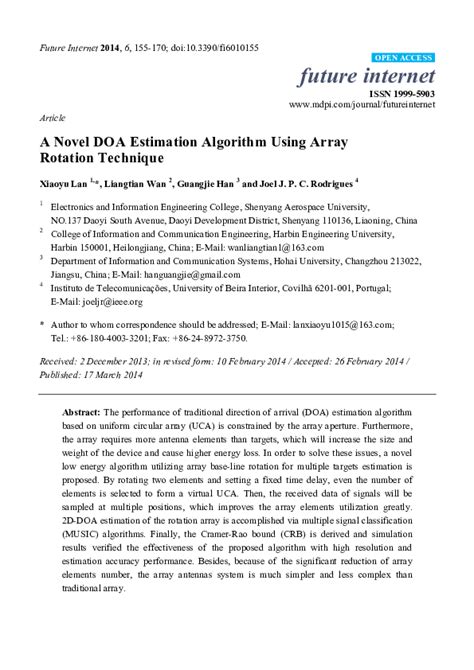 pdf a novel doa estimation algorithm using array rotation technique