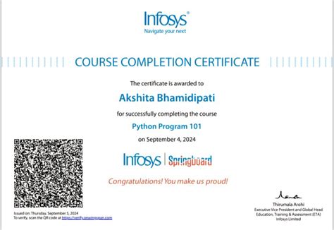 Completed Python Program 101 With Infosys Springboard Akshita