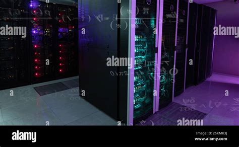 Animation Of Mathematical Equations Floating Against Computer Server Room Stock Video Footage