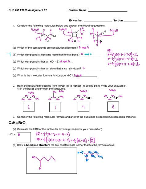 Homework Worksheet CHE F Assignment Student Name ID