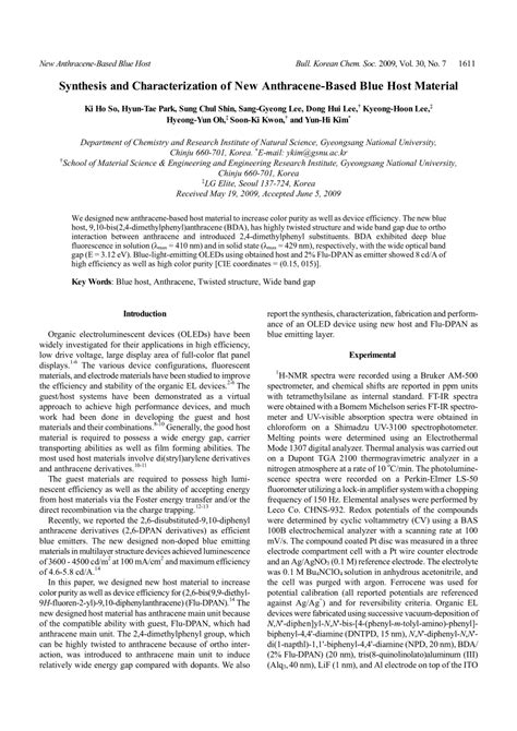 Pdf New Anthracene Based Blue Host Synthesis And Characterization Of New Anthracene Based Blue