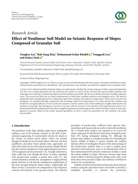 PDF Effect Of Nonlinear Soil Model On Seismic Response Of Slopes Composed Of Granular Soil