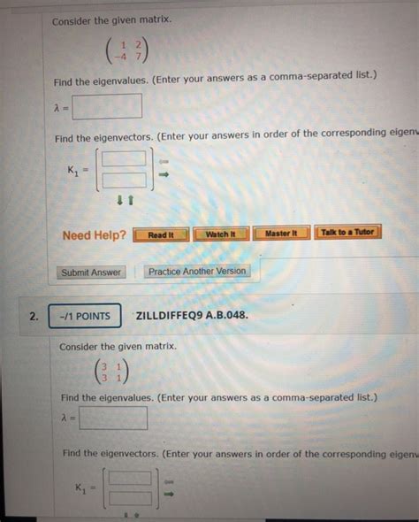 solved consider the given matrix find the eigenvalues